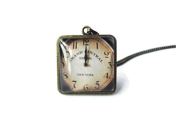 Antique Brass Grand Central Terminal Replica Clock 1 Inch Glass Pendant ...